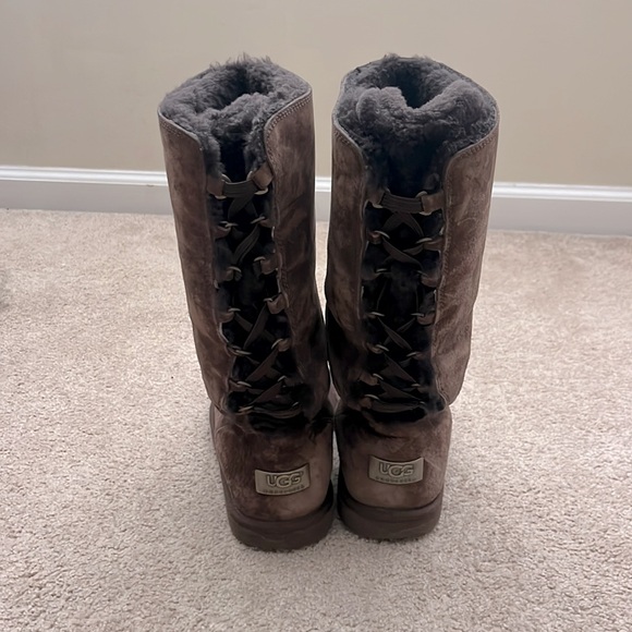 UGG | Shoes | Ugg Roseberry Tall Brown Espresso Sheepskin Lace Up Back ...